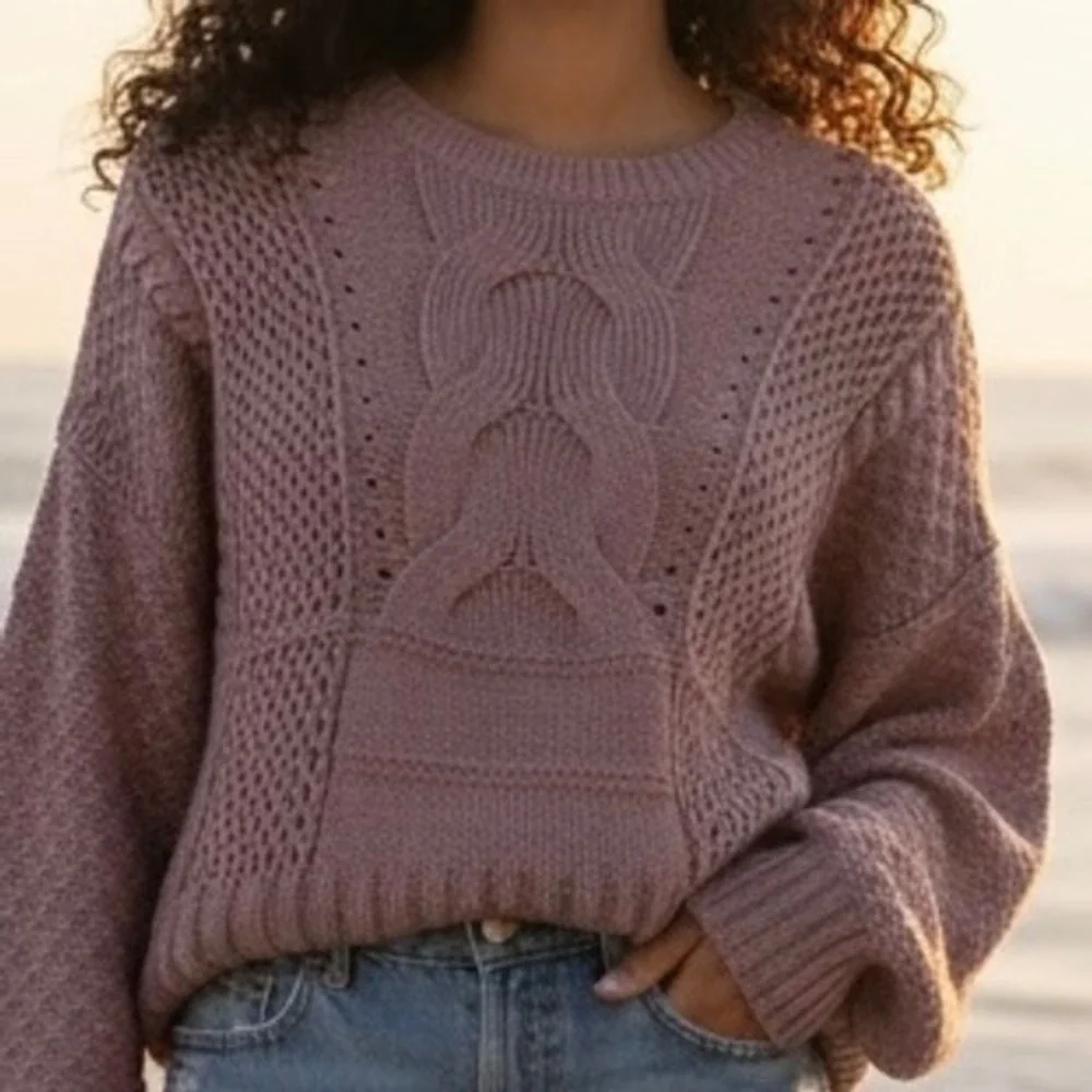 Love Earth | Sweaters | Love Earth Womens Sweater Lg Mauve Cable Knit ...
